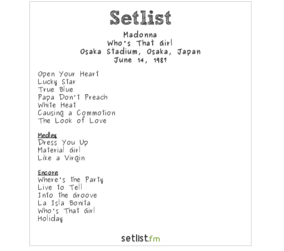 Setlist History: Madonna Kicks Off Who's That Girl Tour in 1989 ...